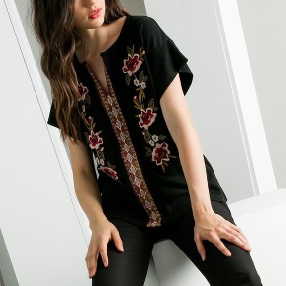 THML | Tops | Nwt Thml Black Rose Embroidered Top | Poshmark